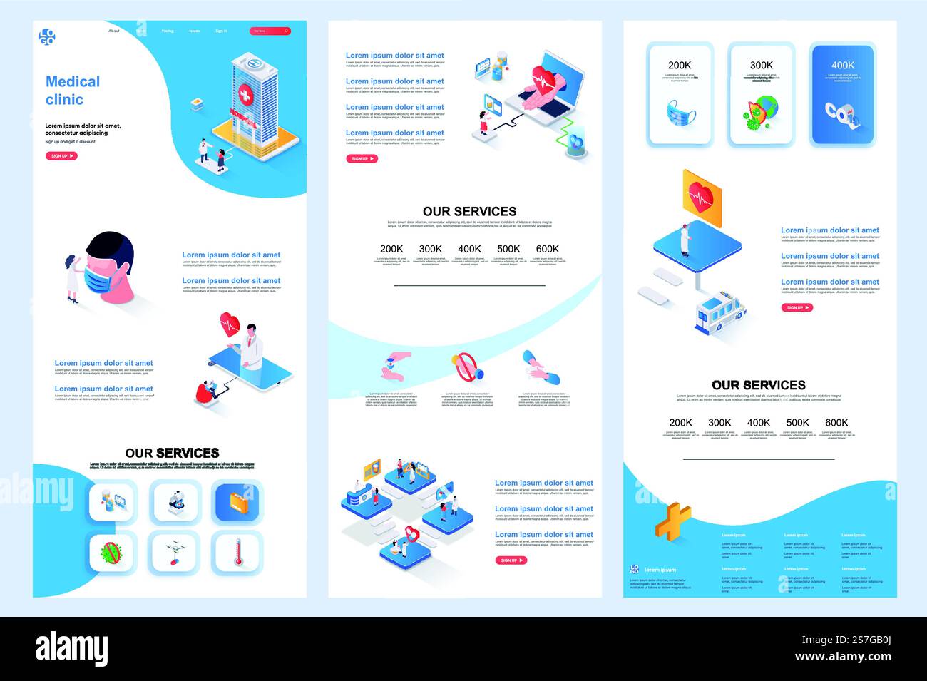 Medical clinic isometric landing page. Medical rehabilitation center ...