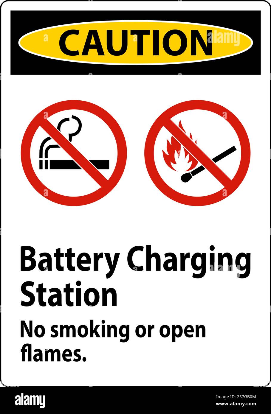 Caution Sign Battery Charging Station, No Smoking Or Open Flames Stock ...