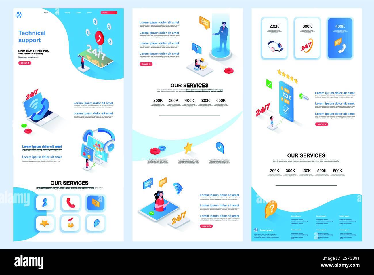 Technical support isometric landing page. Online consultation and ...