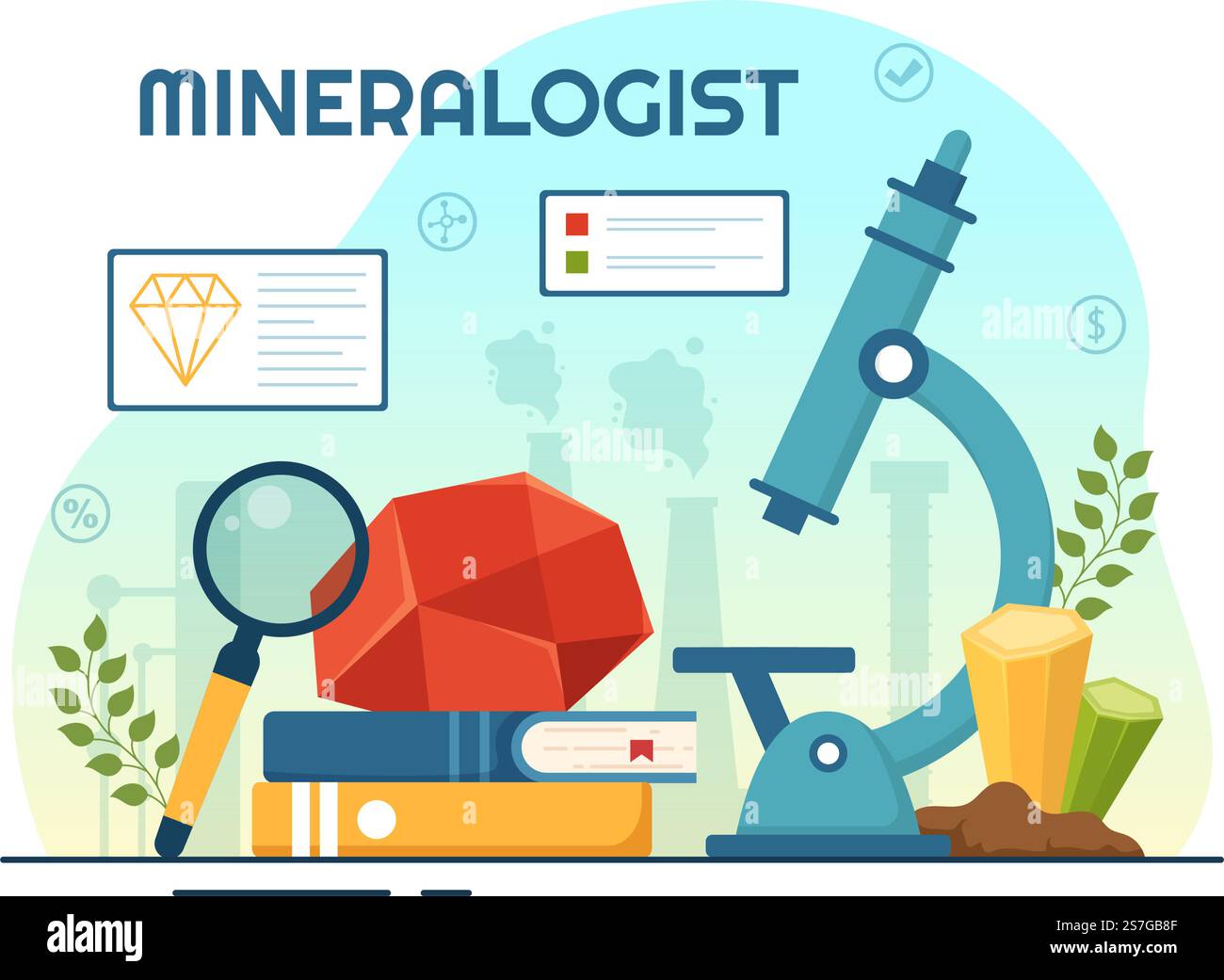 Mineralogist Vector Illustration with Natural Stone and Mineral ...