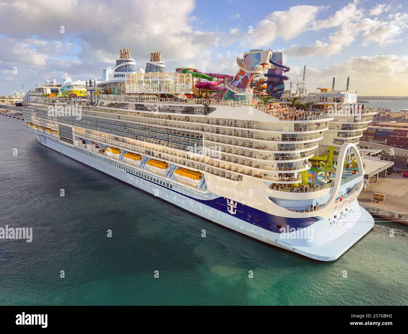 Miami, Florida, USA - 4 January 2025: World's biggest cruise ship, the Icon of the Seas. The ...