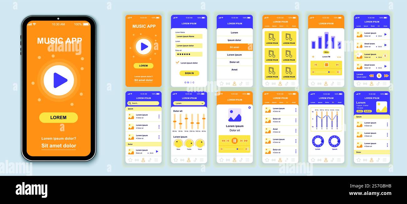 Music mobile app interface design vector templates set. Audio player ...