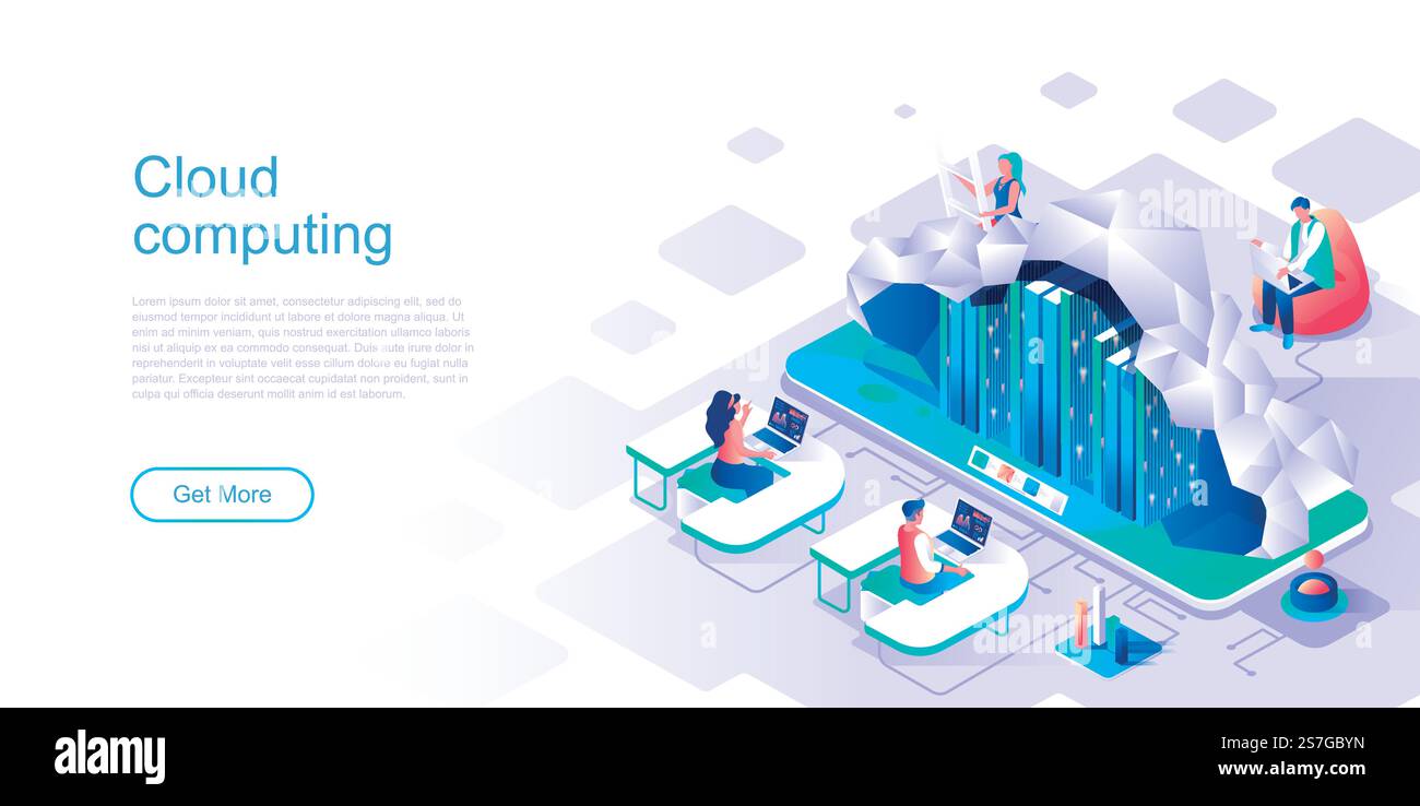Cloud computing landing page vector template. Data and info storage ...