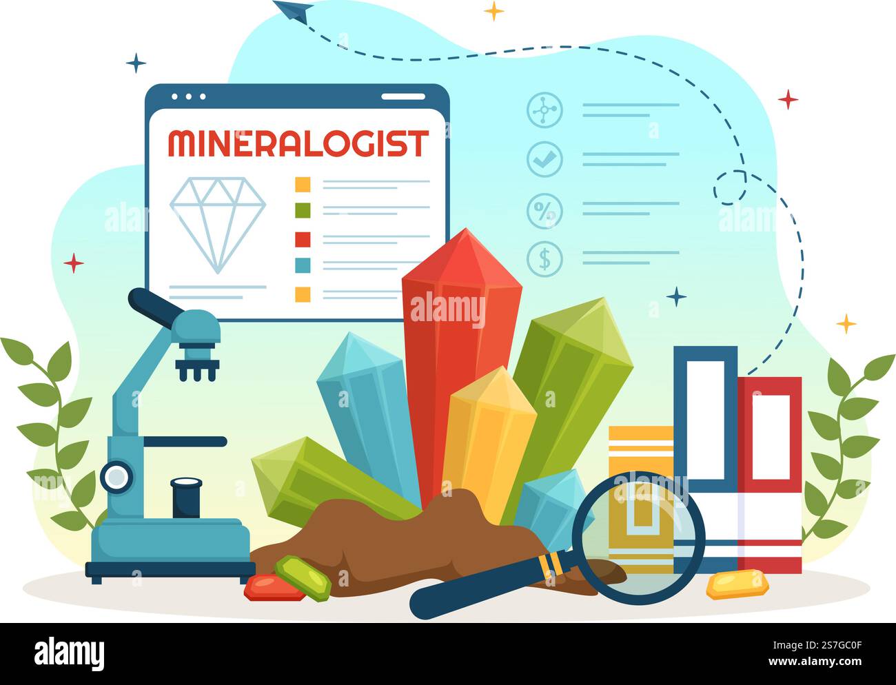Mineralogist Vector Illustration with Natural Stone and Mineral ...