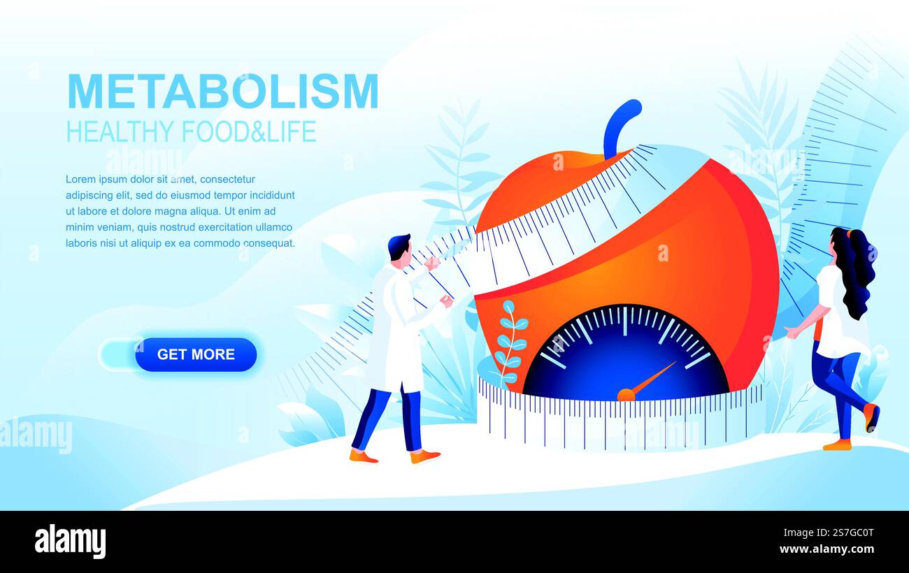 Metabolism flat landing page with header, banner vector template ...