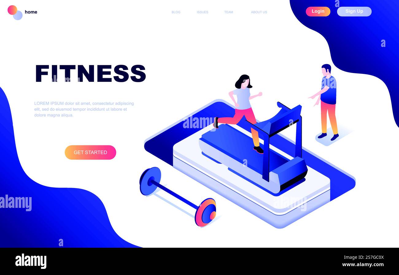 Modern flat design isometric concept of Fitness decorated people ...