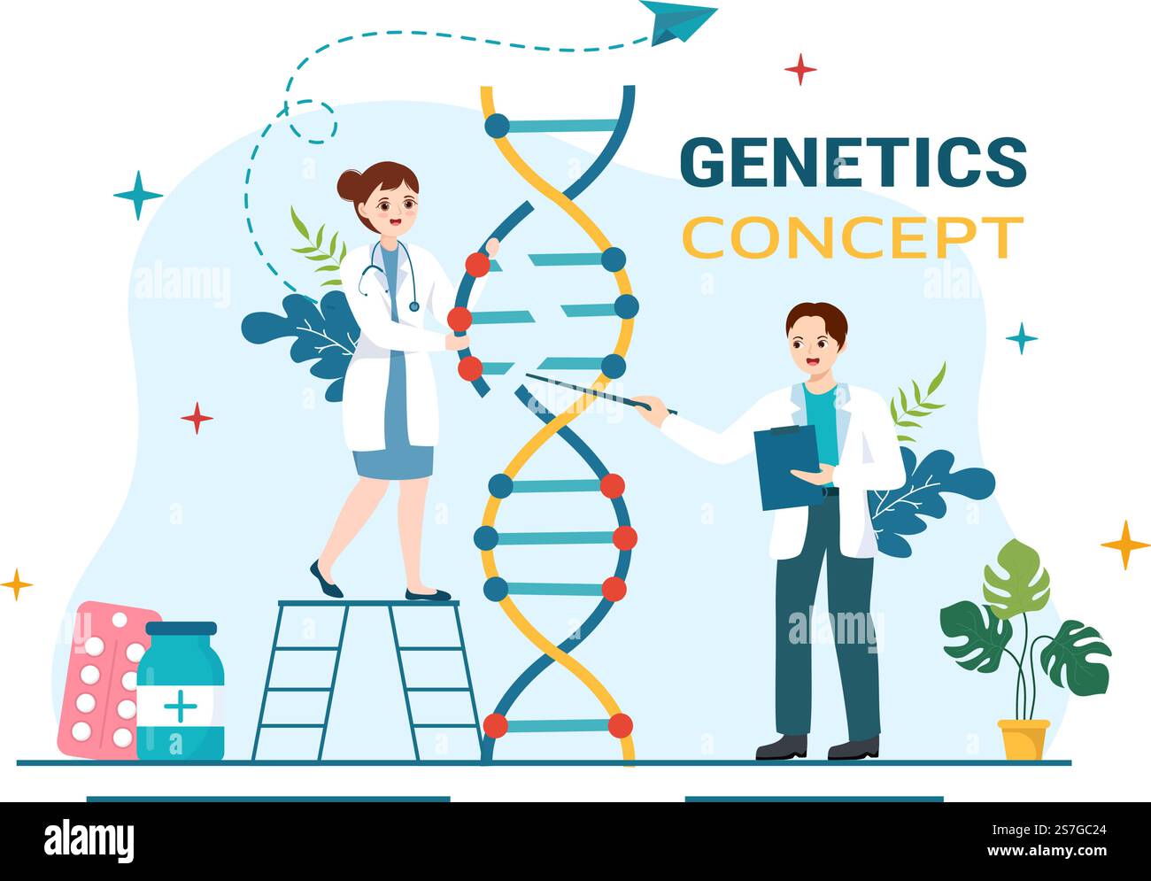 Genetic Science Concept Vector Illustration with DNA Molecule Structure ...