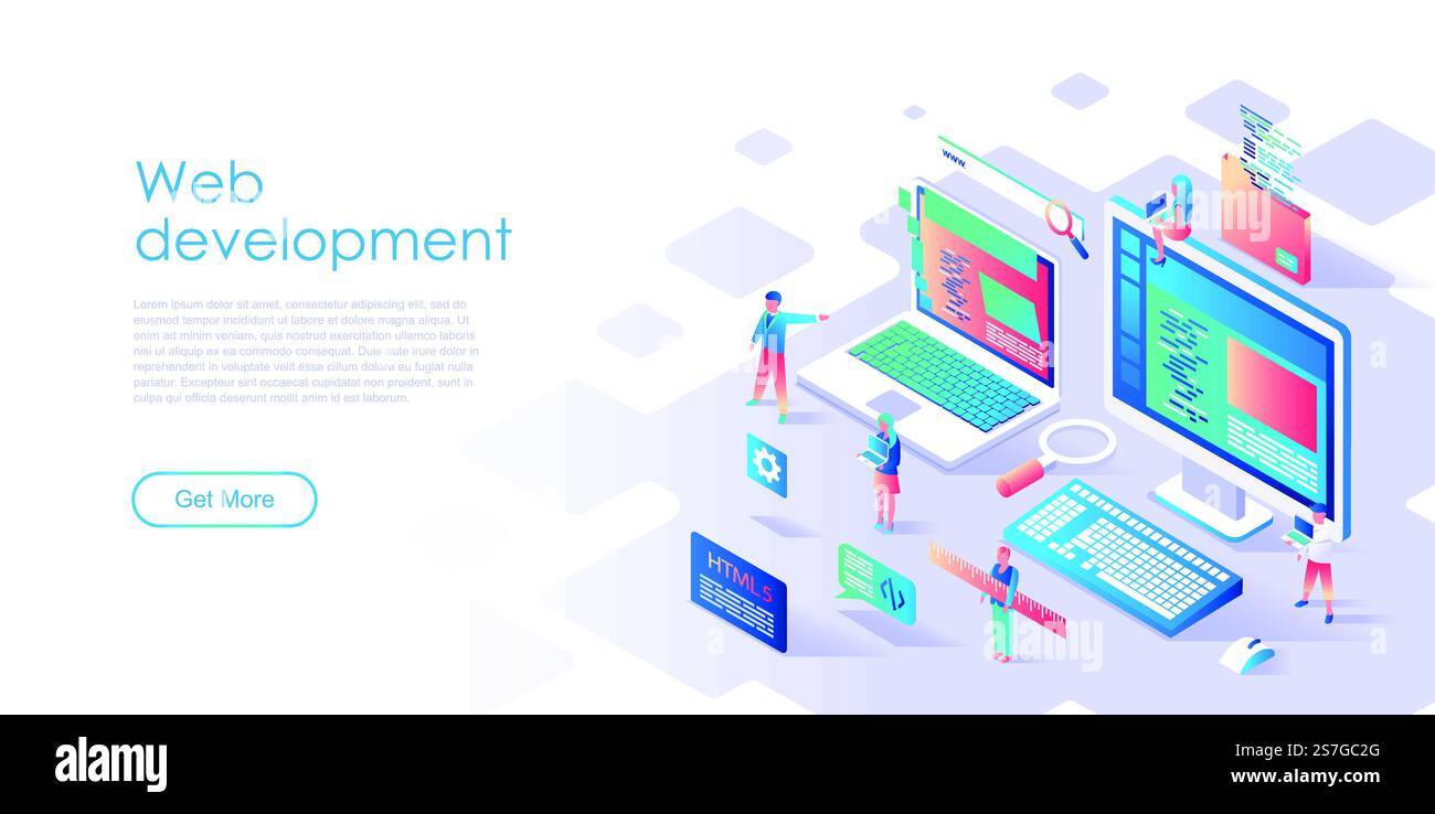 Modern flat design isometric concept of Web Development for banner and website. Isometric ...