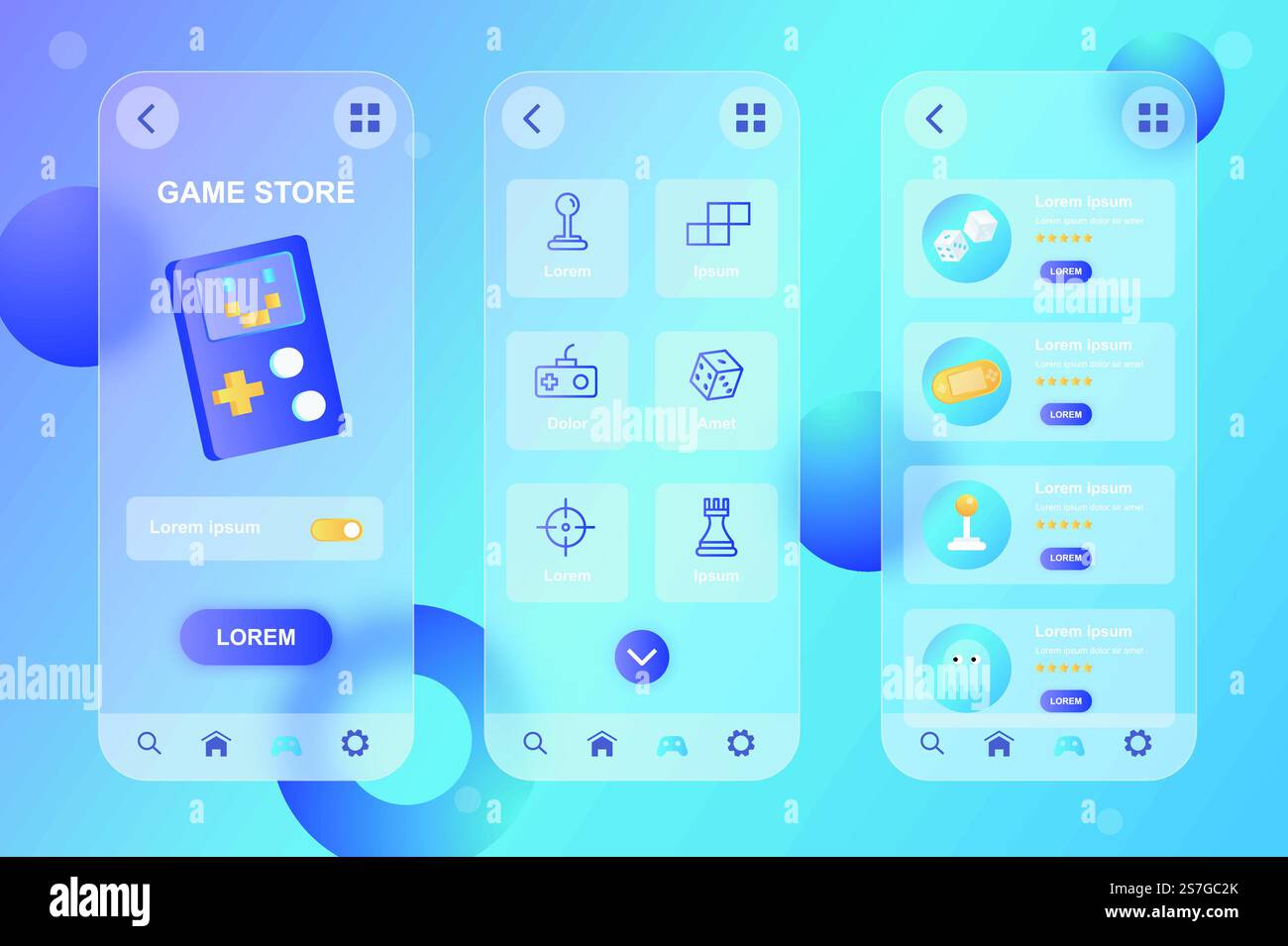 Game store neumorphic elements kit for mobile app. Computer video games ...