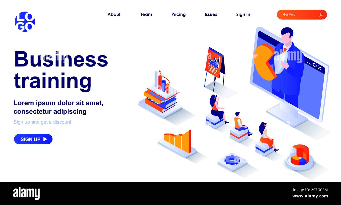 Business training isometric landing page. Professional development ...