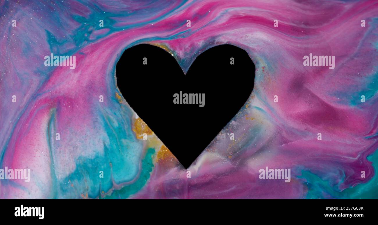 Heart frame. Sparkling paint. Defocused pink purple multicolor black ...