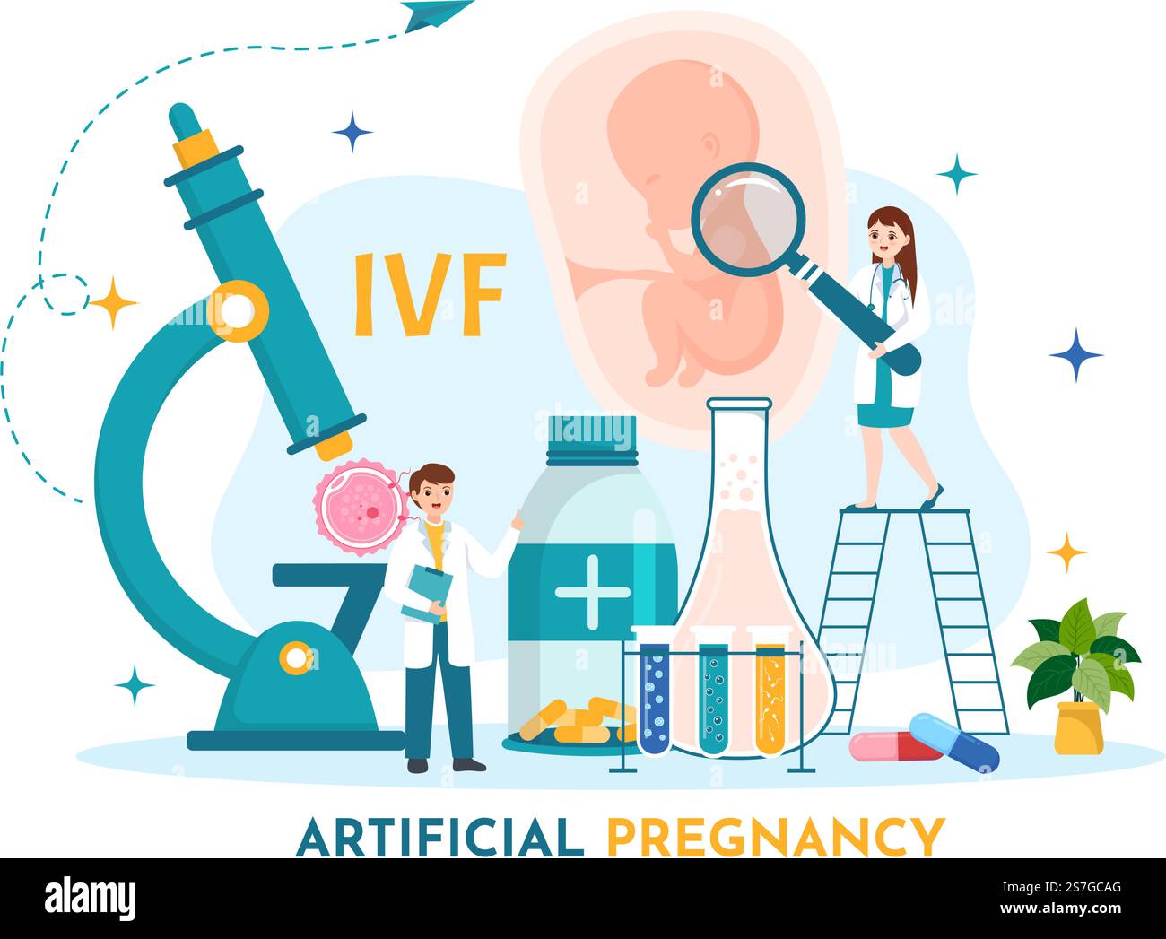 Artificial Pregnancy Vector Illustration with Couple After Successful ...
