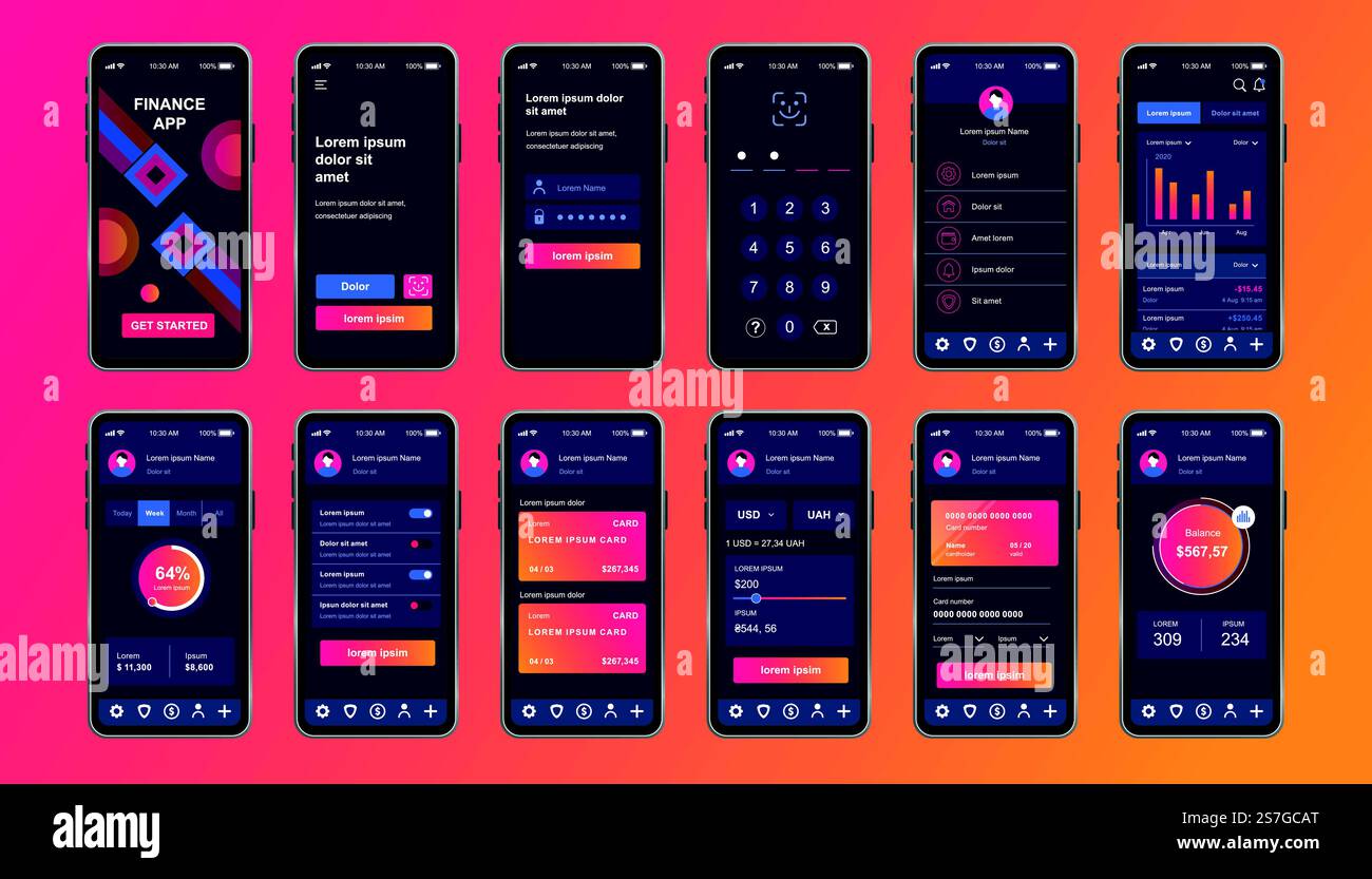 Finance services unique design kit for mobile app. Online banking ...