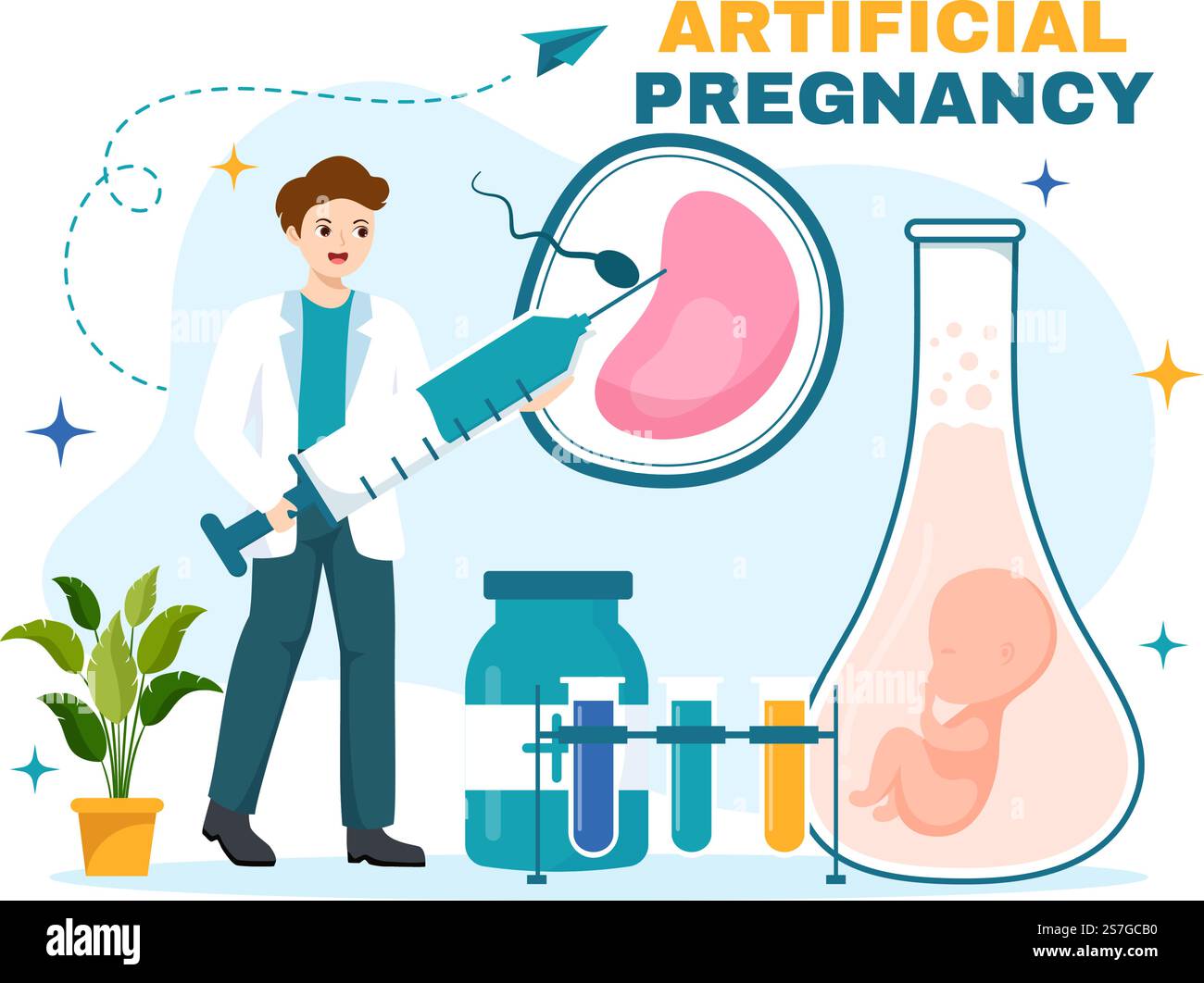 Artificial Pregnancy Vector Illustration with Couple After Successful ...