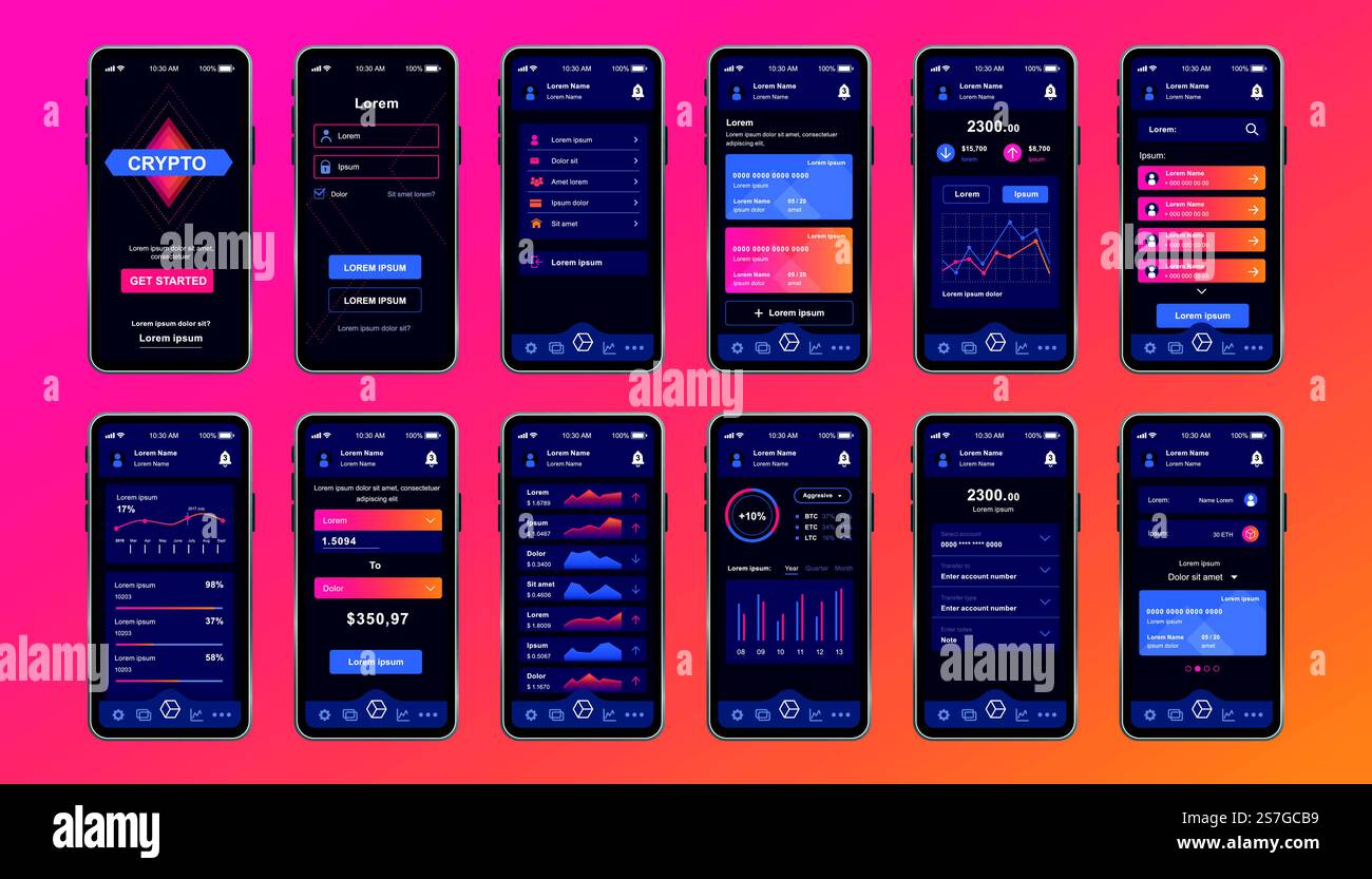 Cryptocurrency unique design kit for mobile app. Bitcoin mining screen ...