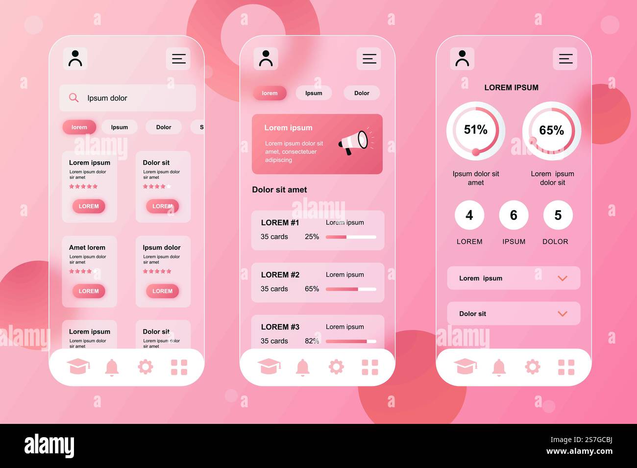 Online learning neumorphic elements kit for mobile app. Courses list ...