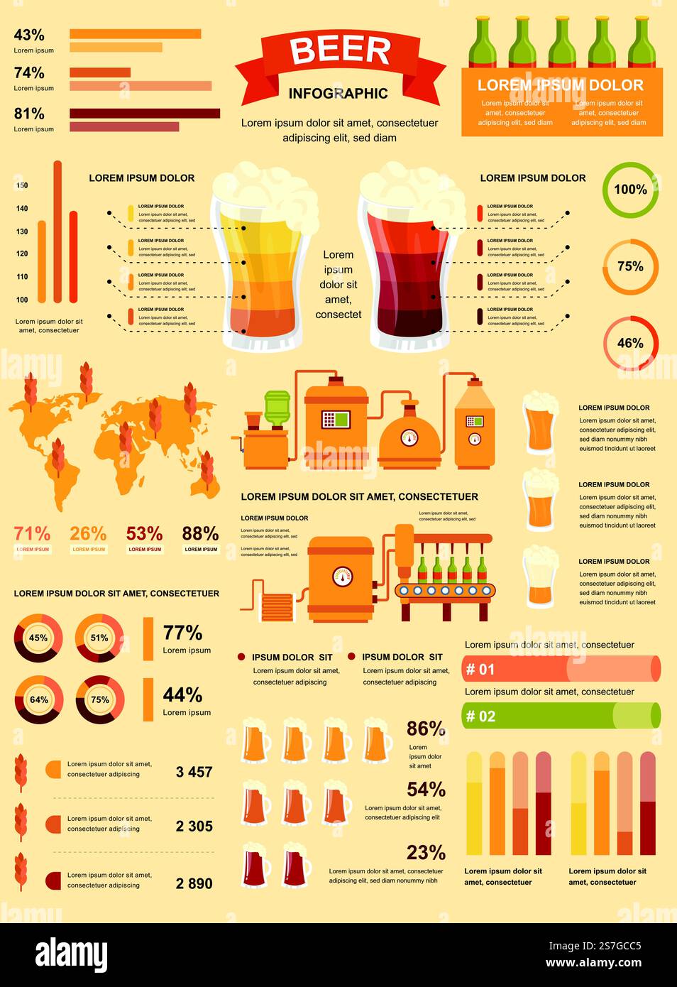 Beer industry banner with infographic elements. Poster template with ...