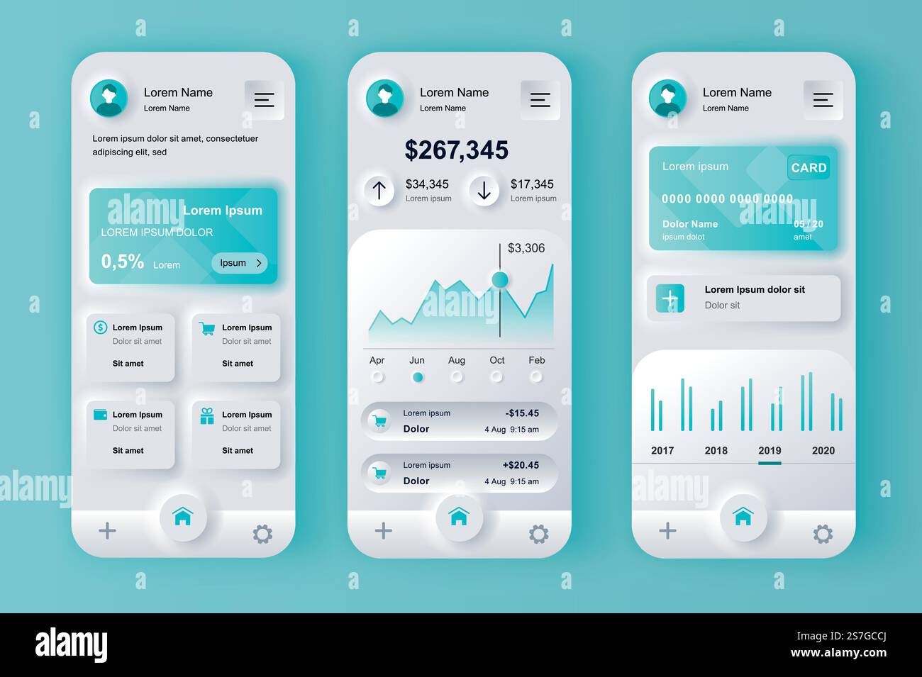 Finance services unique neumorphic design kit for mobile app. Online ...