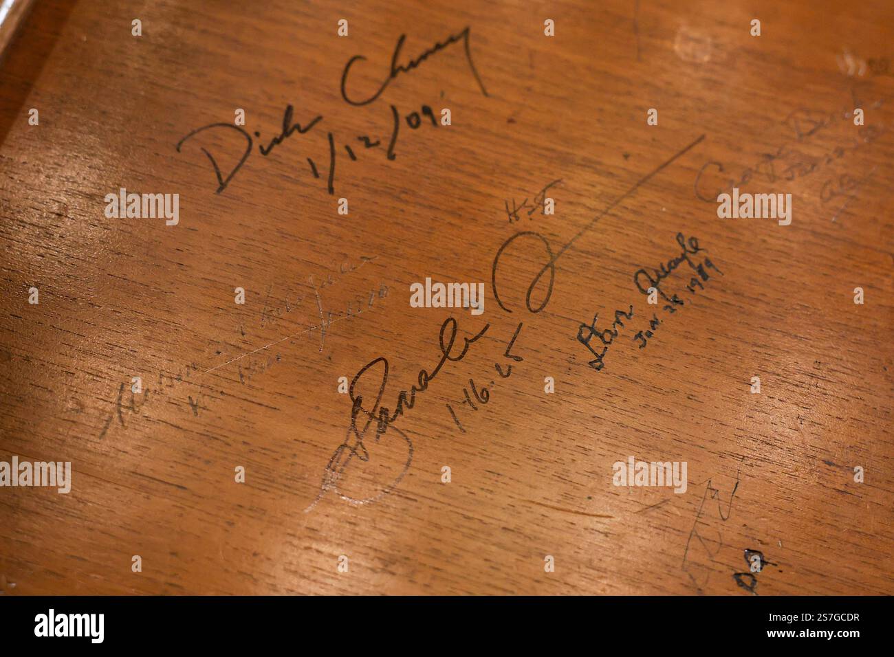 A view of the ceremonial desk drawer signed by United States Vice ...