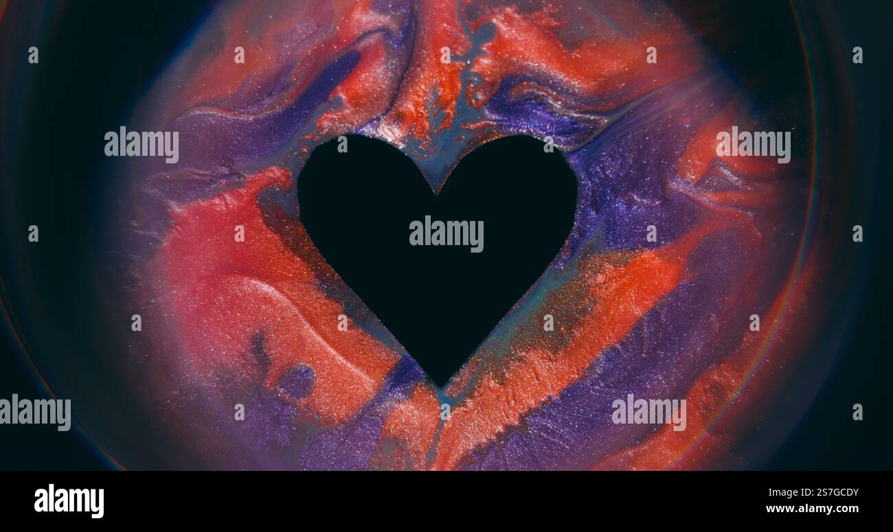Heart round. Passion ink valentine. Defocused purple red multicolor ...