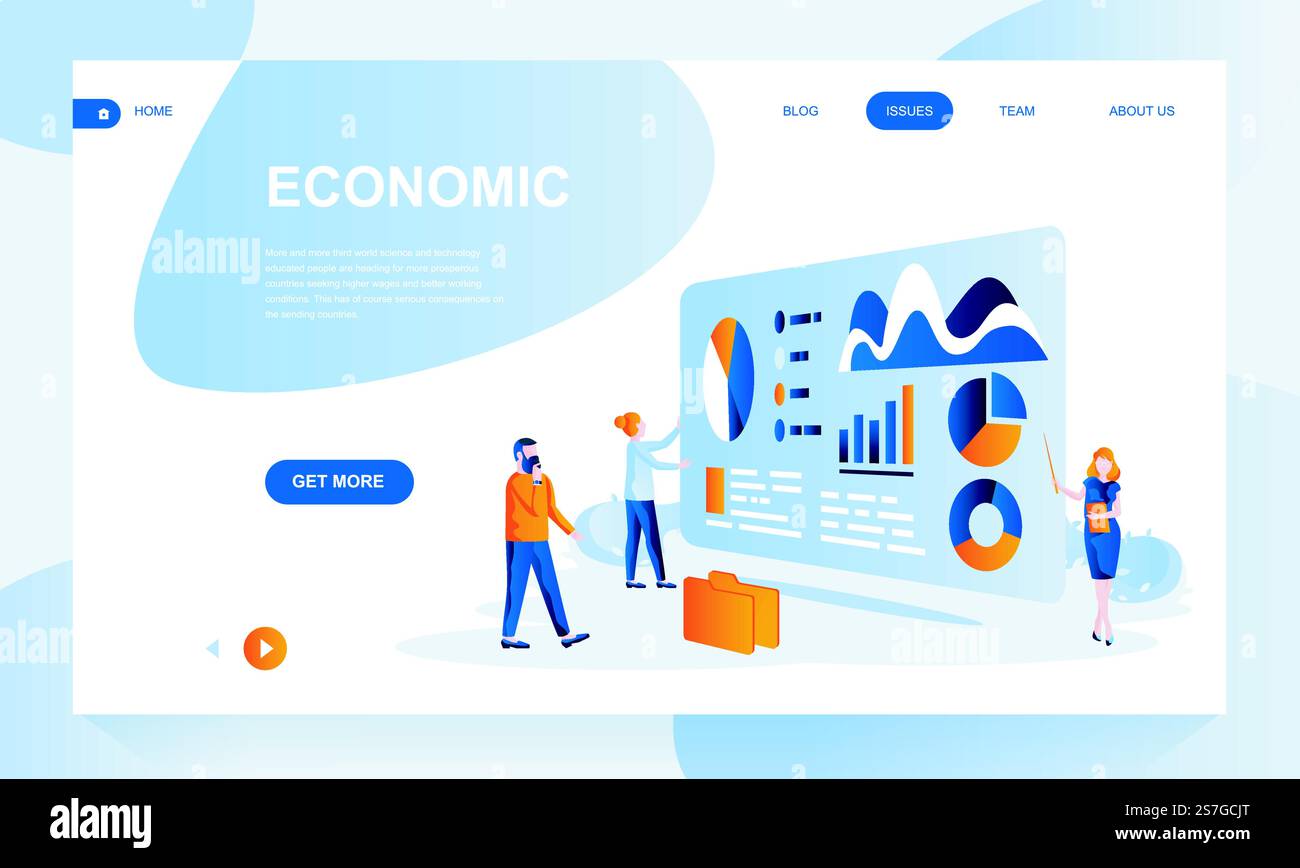 Economic flat landing page template with header. Analytics web banner ...