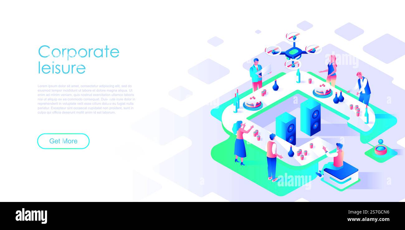 Corporate leisure isometric landing page vector template. Business ...