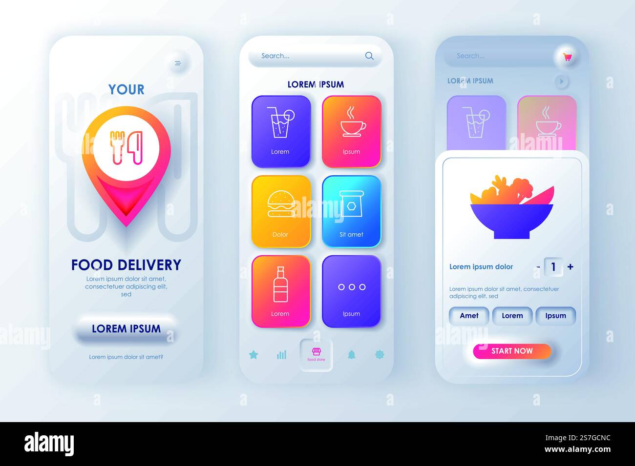 Delivery food unique neomorphic design kit for mobile app neomorphism ...