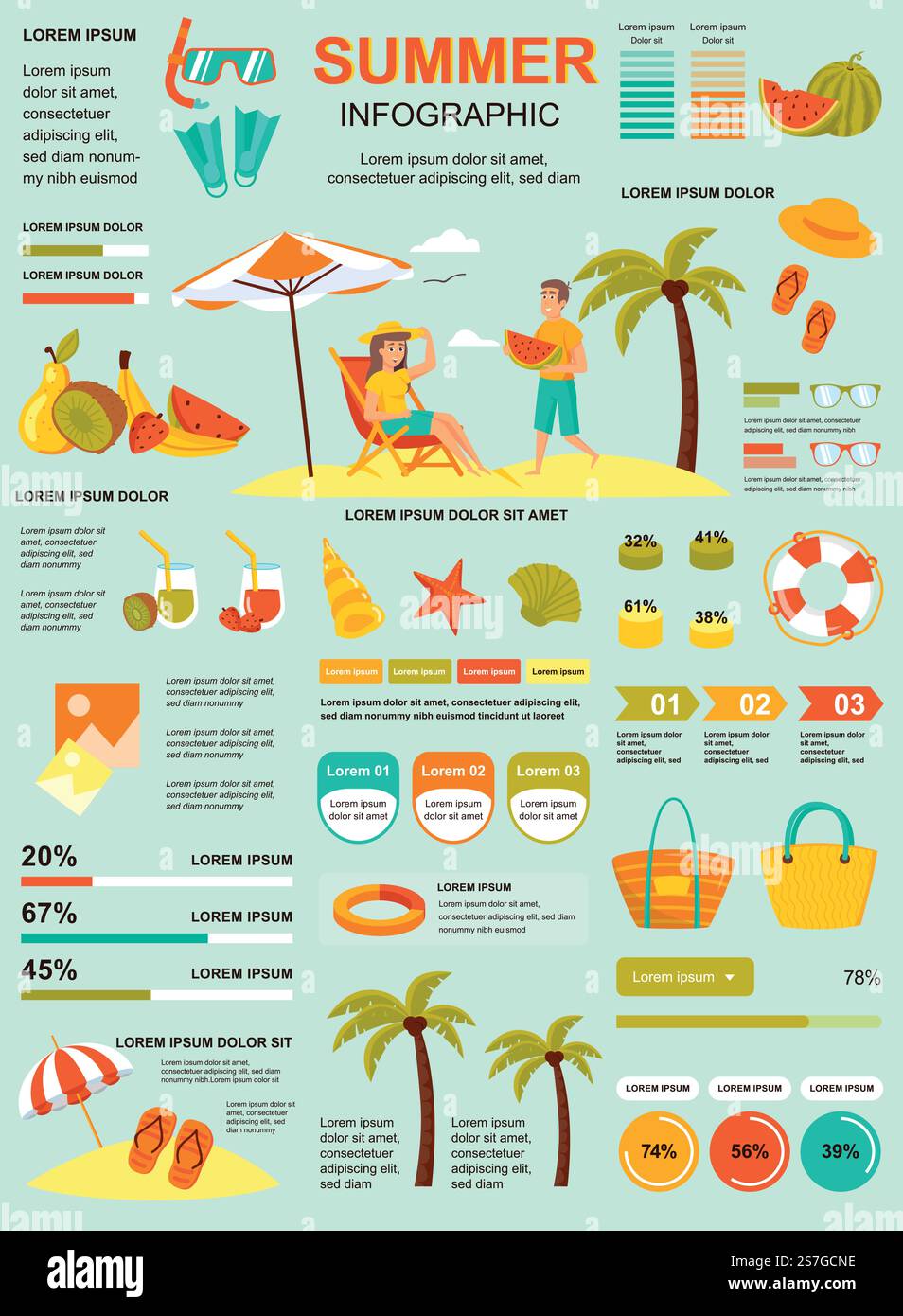 Summer vacation banner with infographic elements poster template with ...