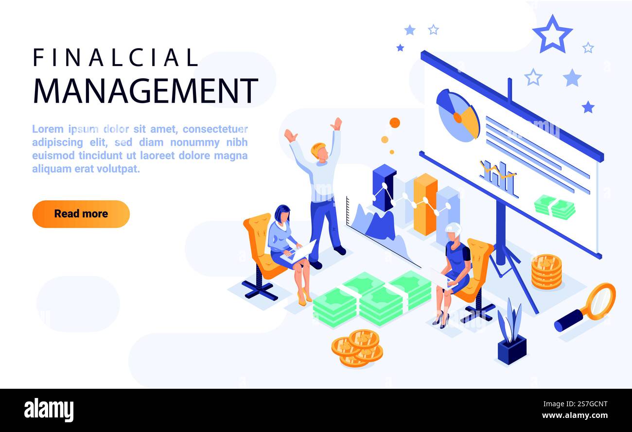 Financial management landing page vector template with isometric ...