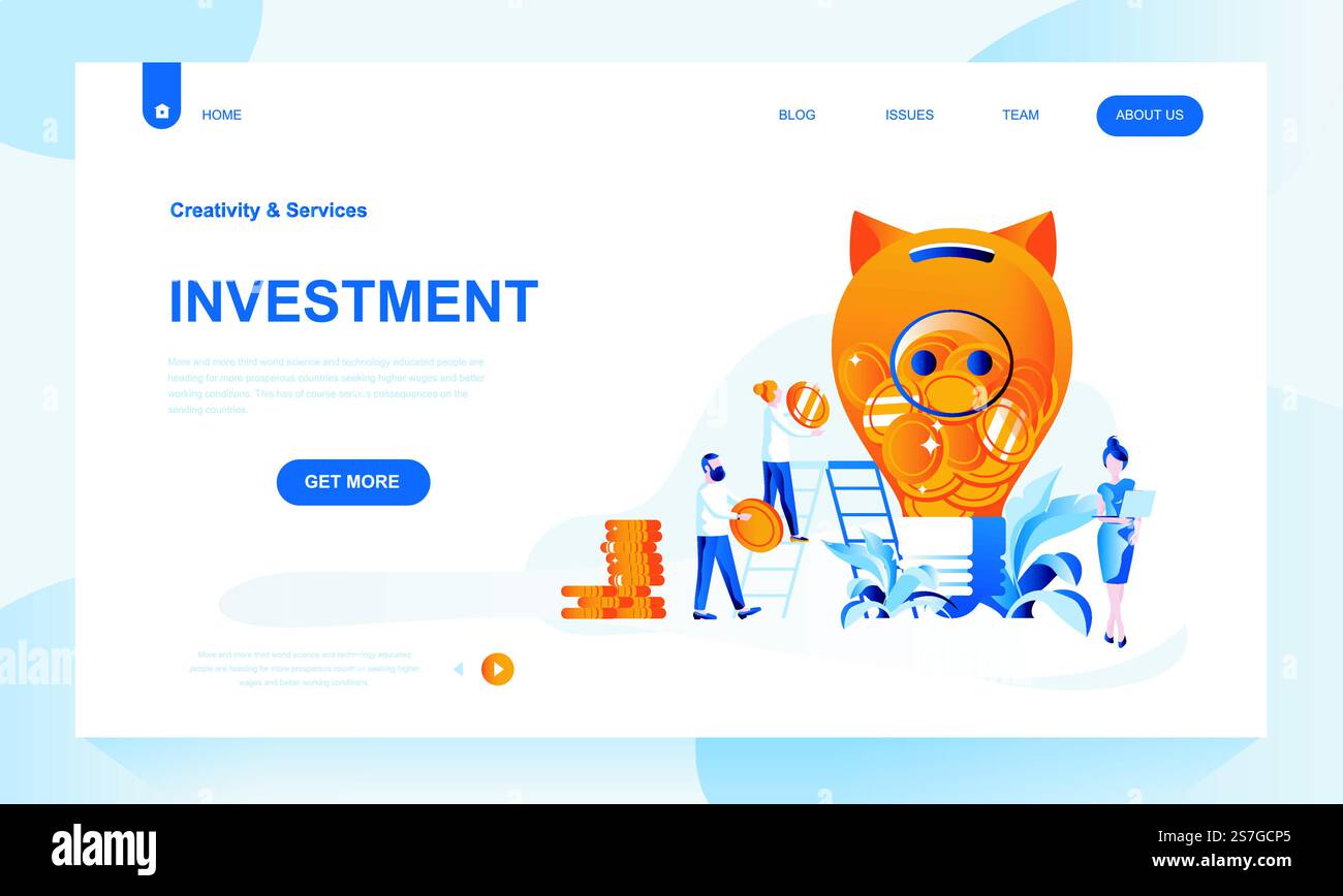 Investment vector landing page template with header. Generating income ...