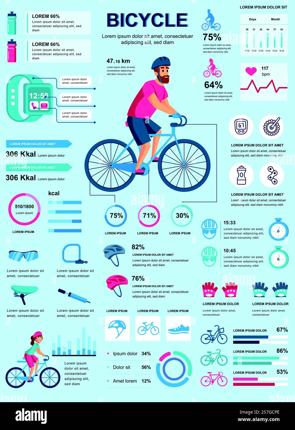 Bicycle banner with infographic elements cycling poster template with ...