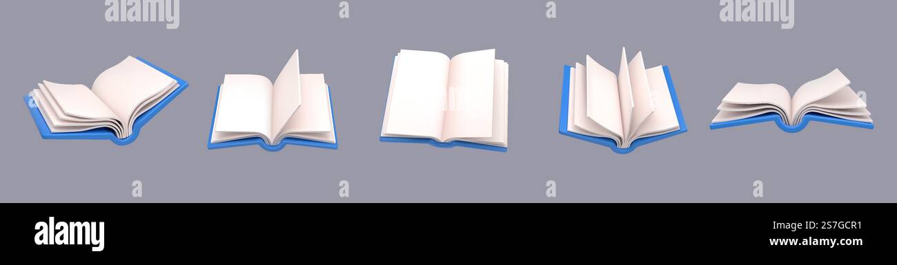 3d book. Open fly page of notebook different angles views, realistic ...