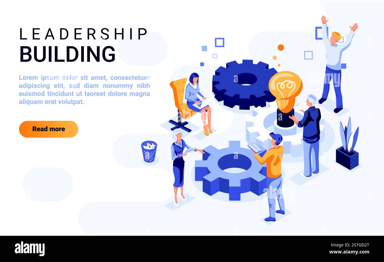Leadership building landing page vector template with isometric ...