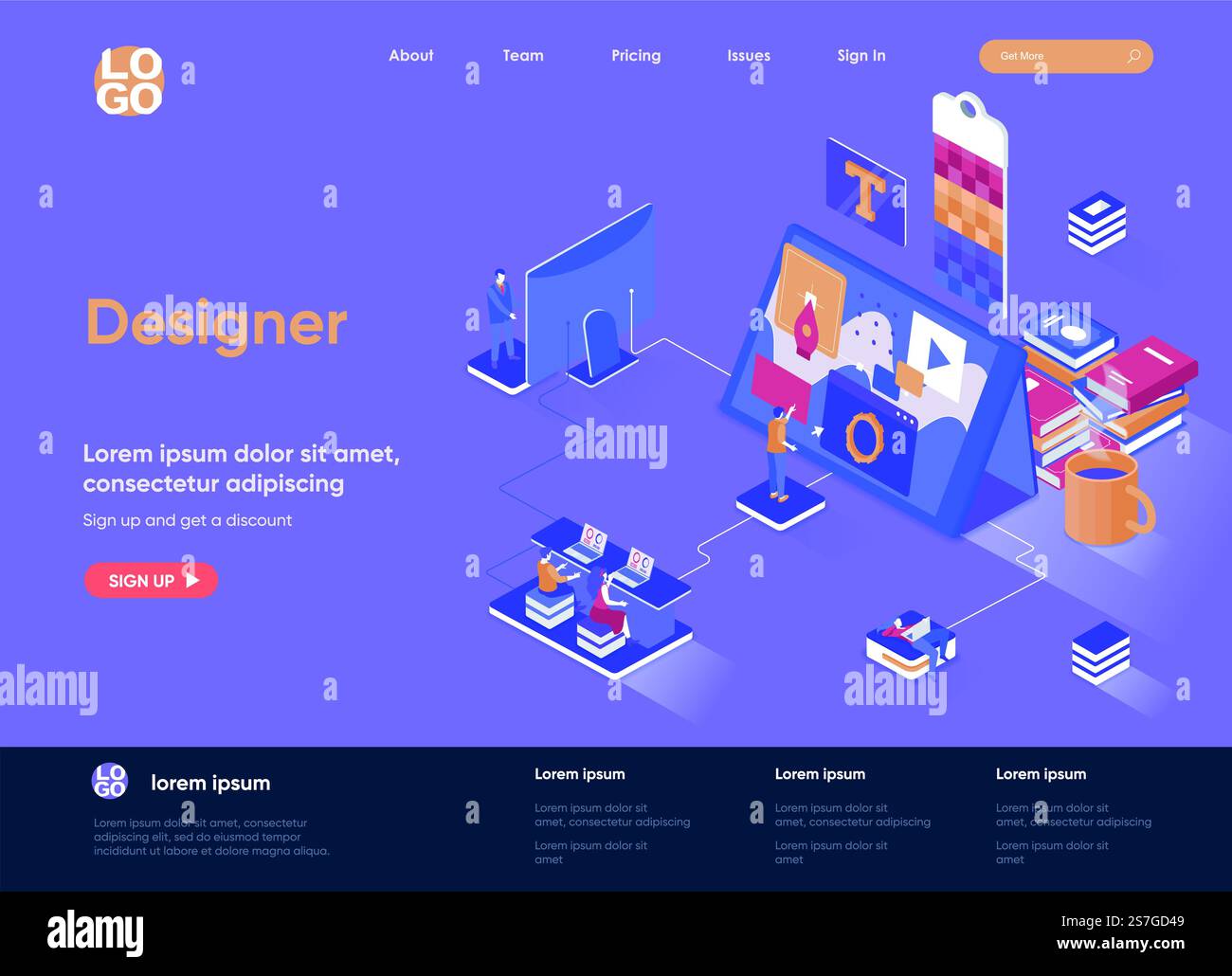 Designer isometric landing page. Website development, UI UX design isometry concept ...