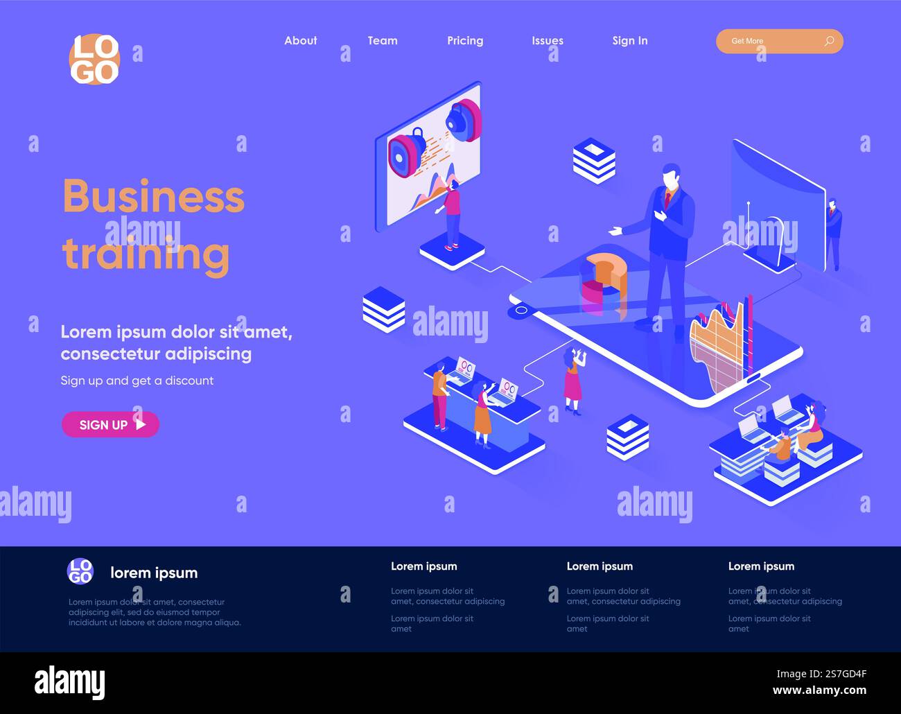 Business training isometric landing page. Business education, career ...