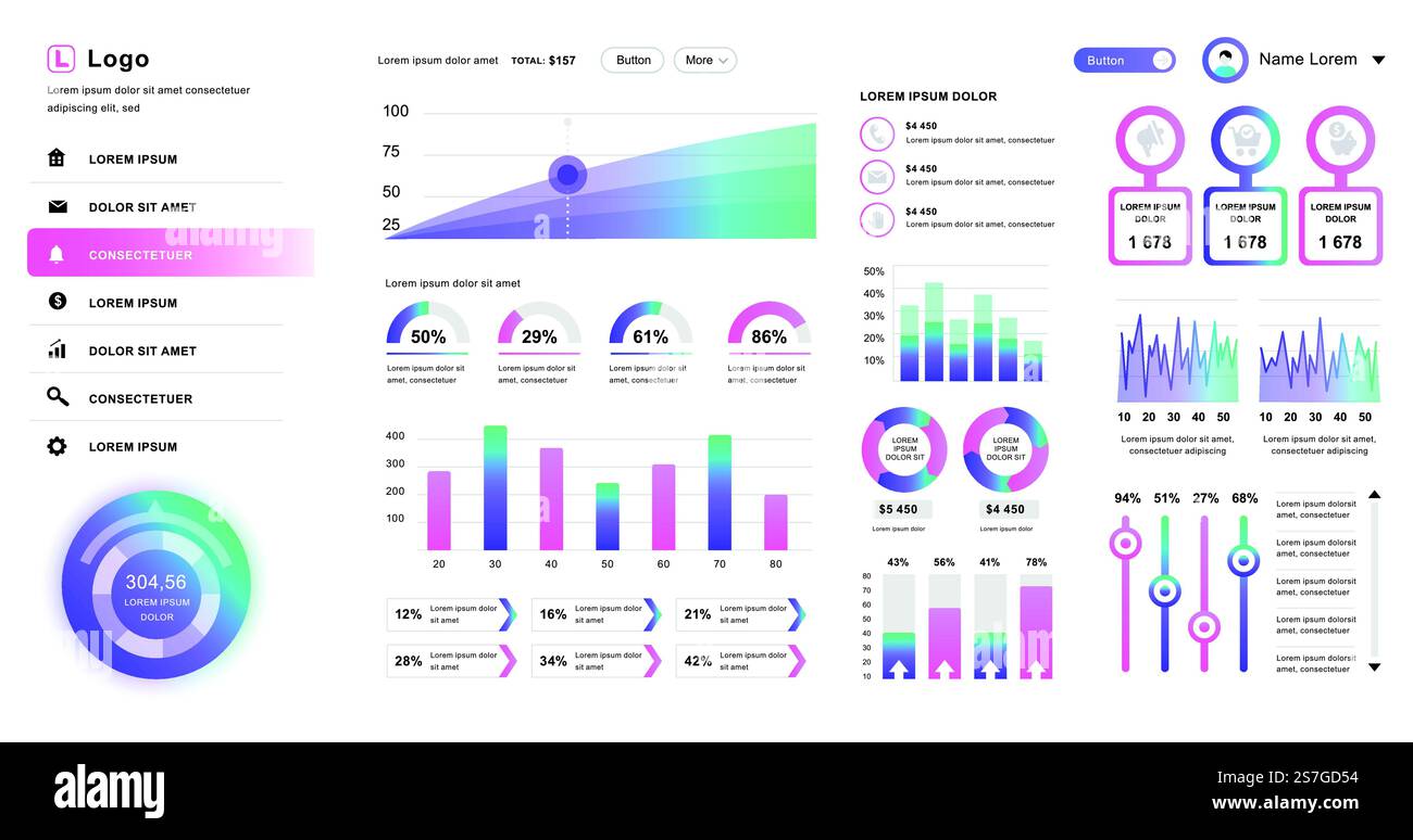 Dashboard UI. Admin panel vector design template with infographic ...
