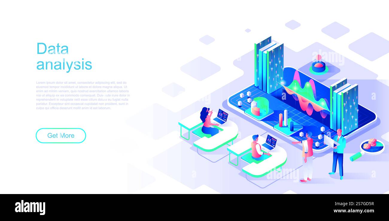 Data analysis landing page vector template. Information chart and graph ...