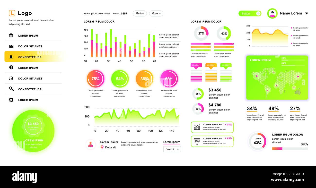 Dashboard UI. Admin panel vector design template with infographic ...