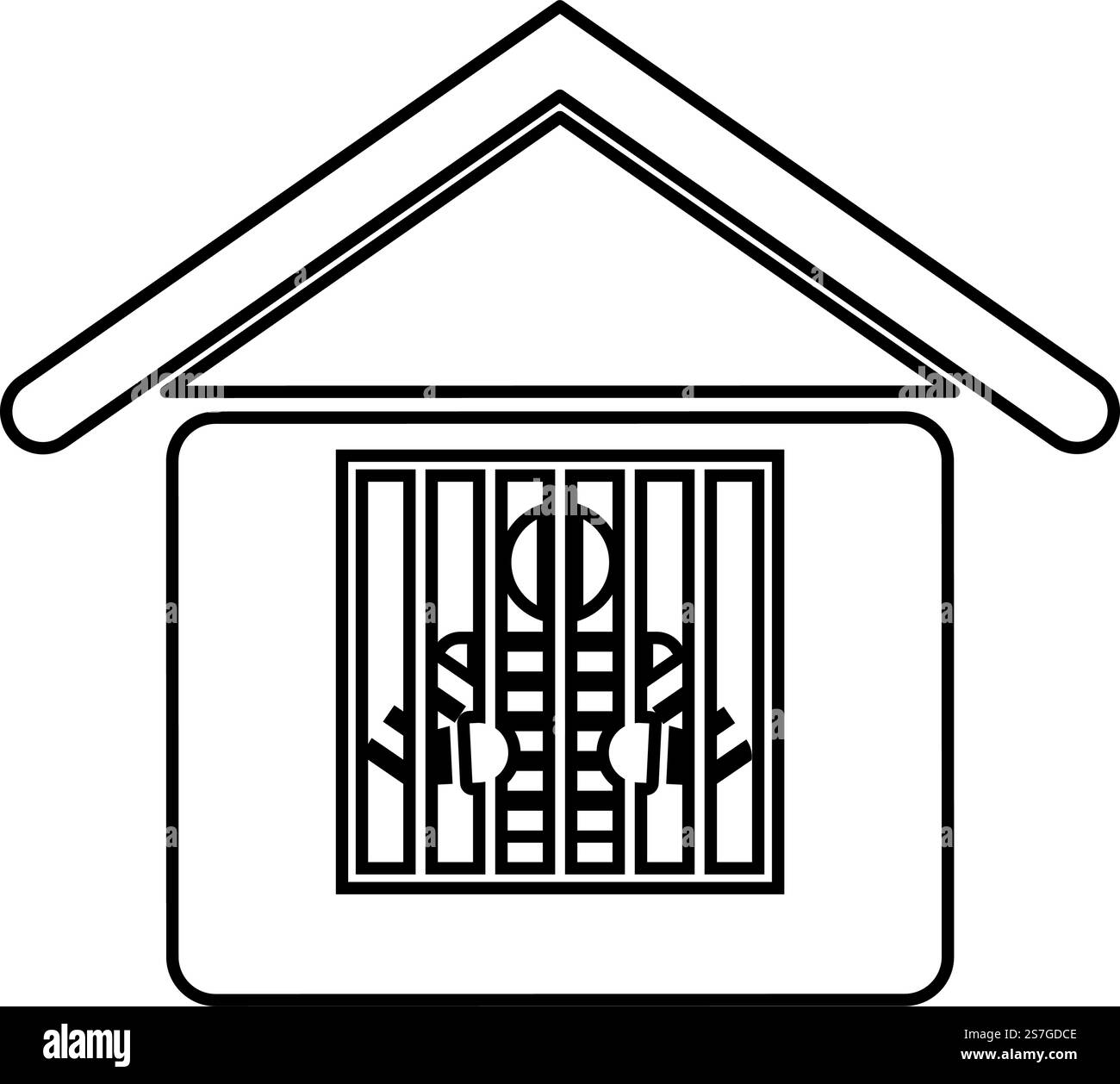 Prisoner in prison building contour outline line icon black color ...