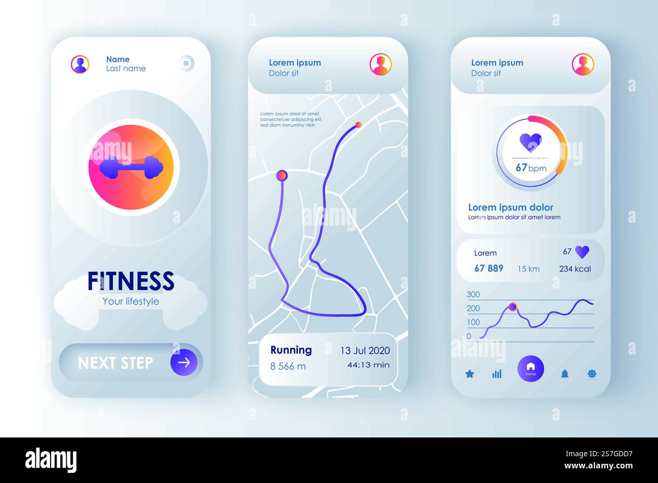Fitness monitor unique neomorphic design kit for app. Personal tracker ...