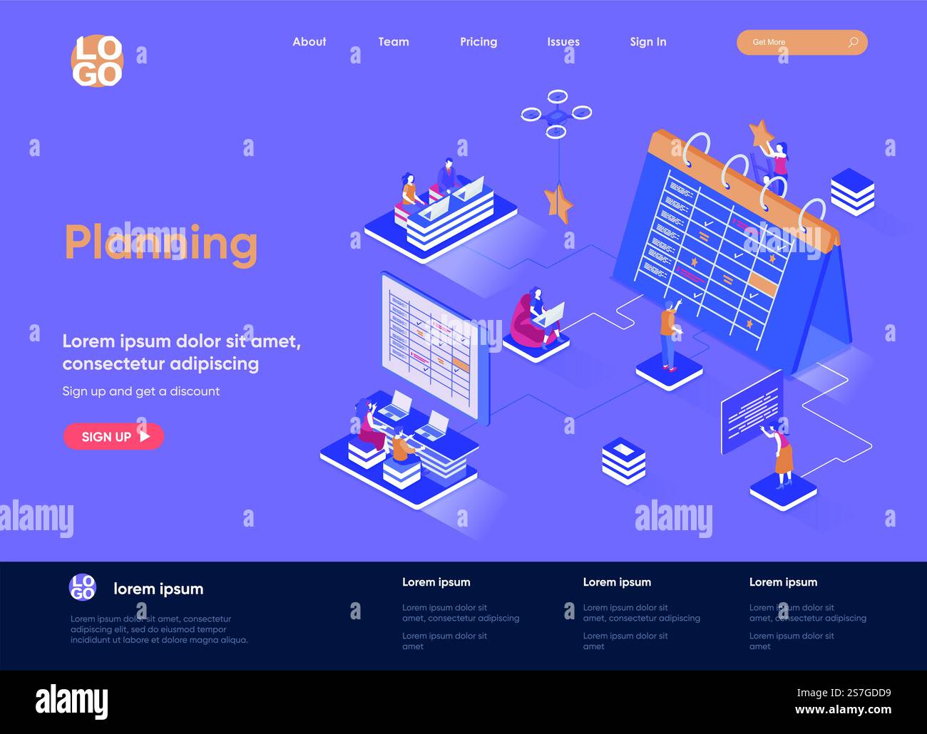 Planning isometric landing page. Business planning, organizing work ...