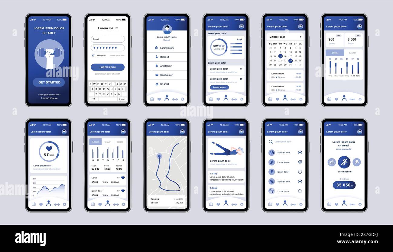 Fitness workout unique design kit for mobile app. Fitness tracker ...