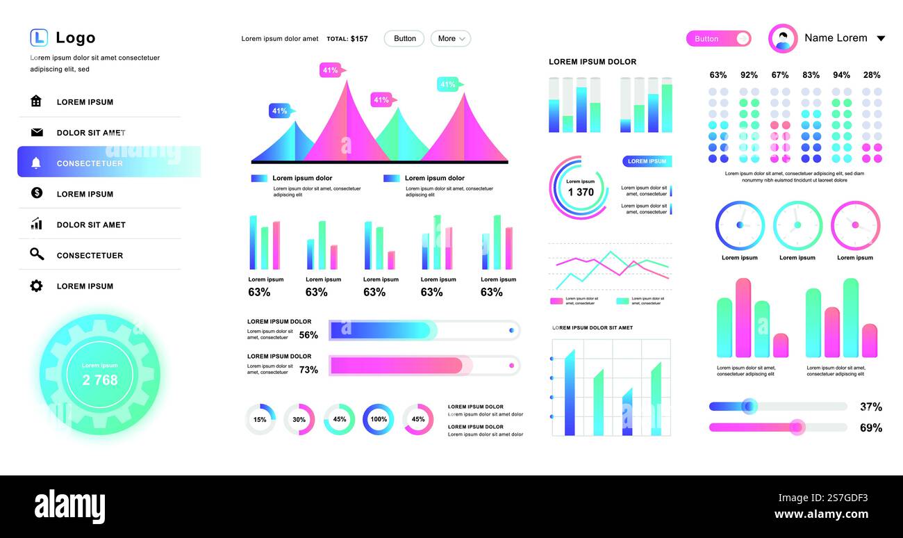 Dashboard UI. Admin panel vector design template with infographic elements, HUD diagram, info ...