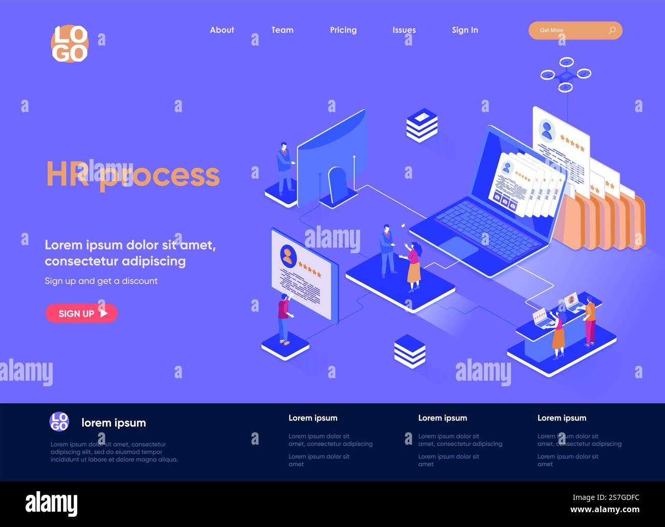 HR process isometric landing page. Human resource management and staff ...