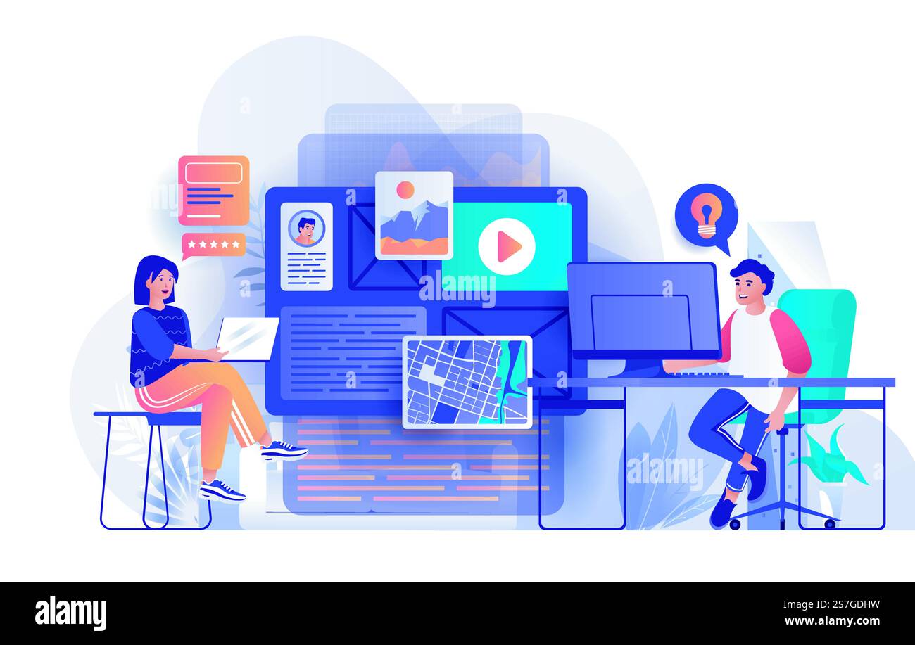 Creative agency concept in flat design. Business promotion with ...