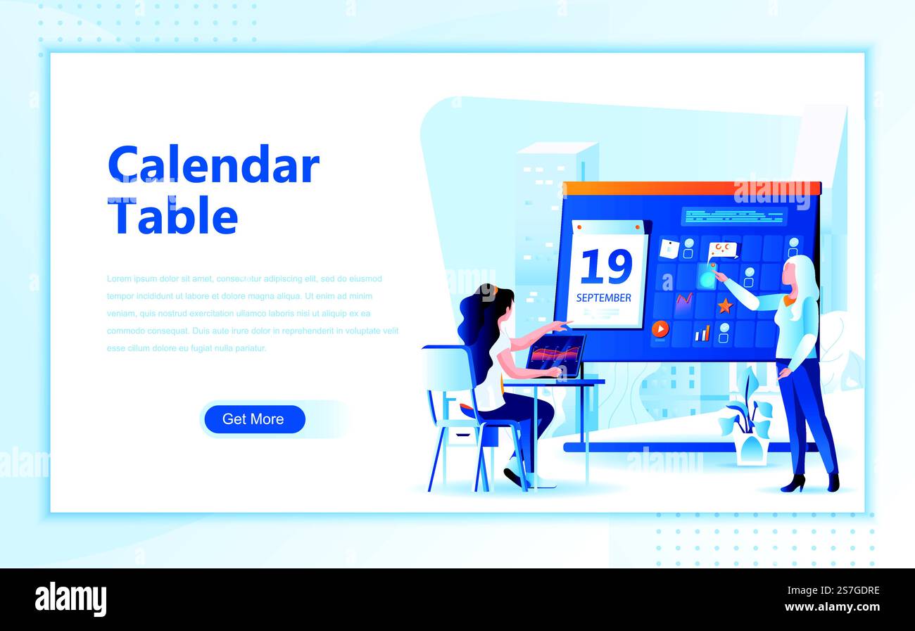 Calendar table flat web page design template of homepage or header ...