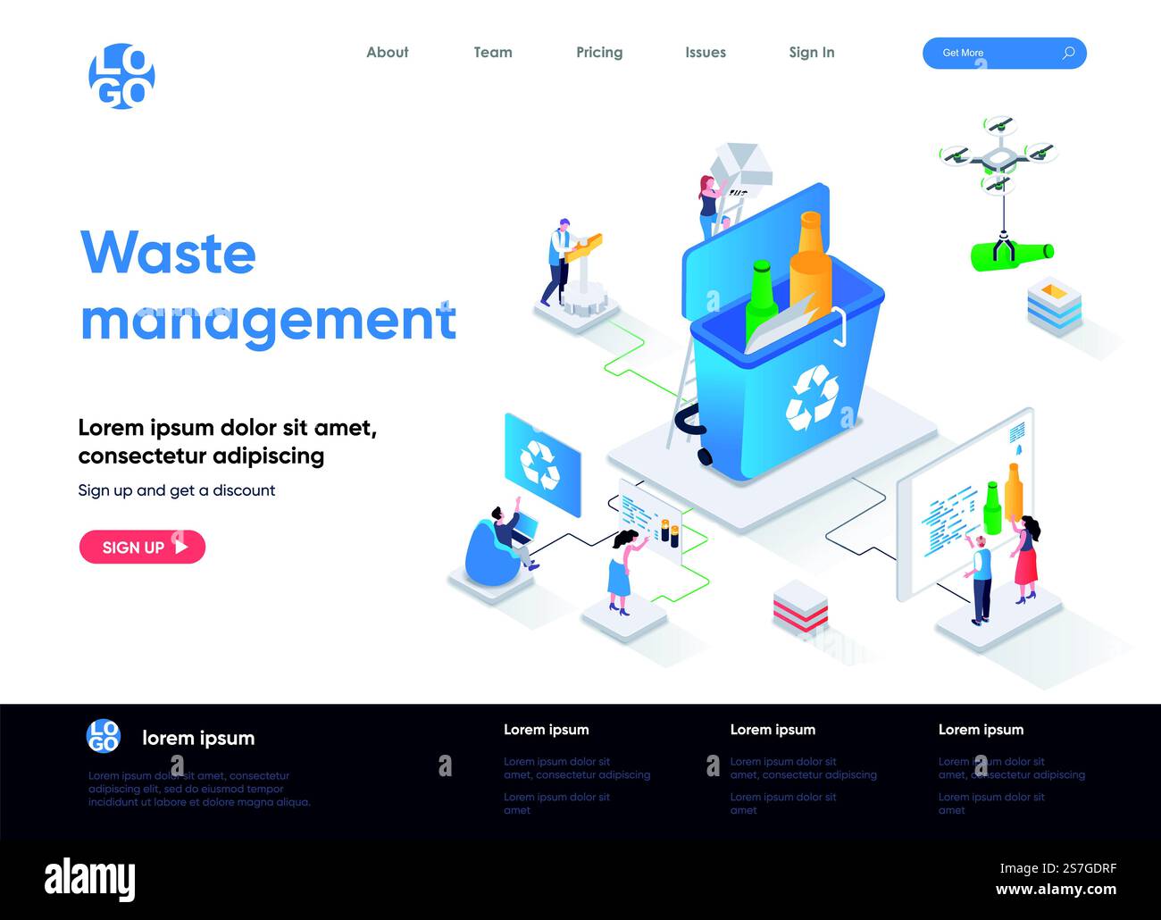 Waste management isometric landing page. Control and management of ...