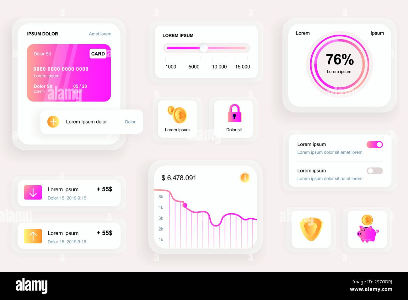 GUI elements for banking mobile app. Financial analytics of bank ...