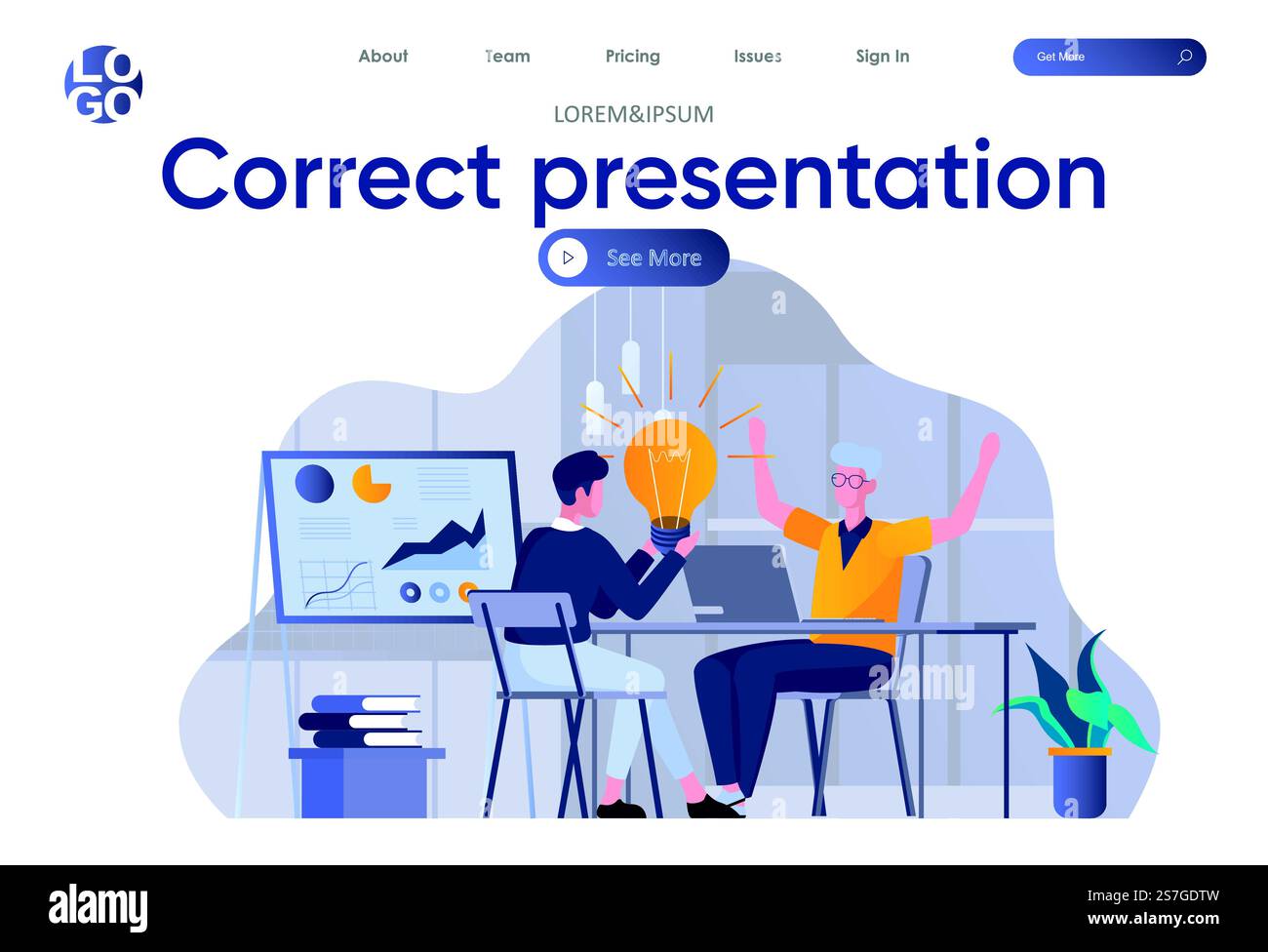Correct presentation landing page with header. Marketing team create ...