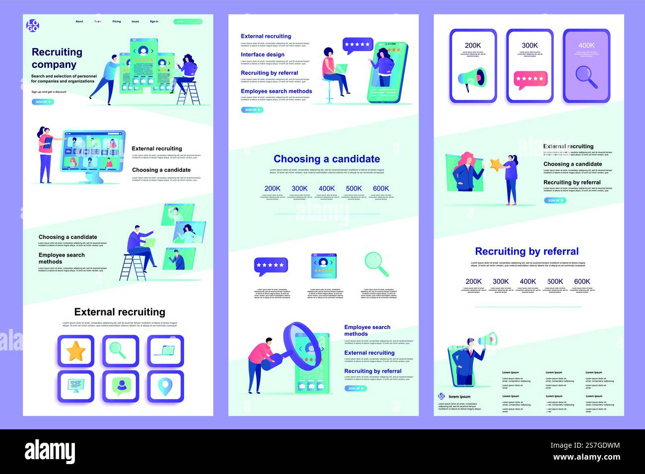 Recruiting company flat landing page. HR management, headhunting agency ...